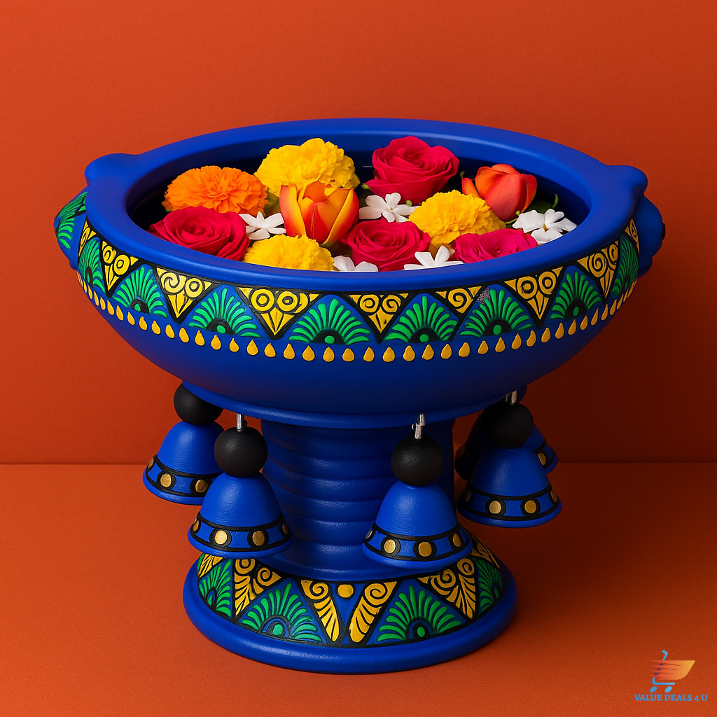 Handmade Terracotta Uruli Pot with Stand – Decorative Flower Bowl ...