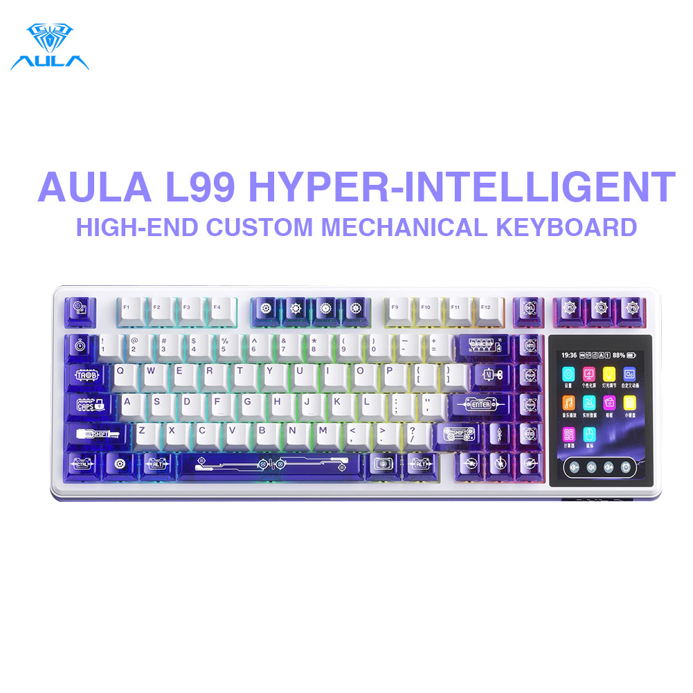 AULA L99 Smart Display Mechanical Keyboard Tri-Mode Touch Control 8000mAh Battery Customizable ...