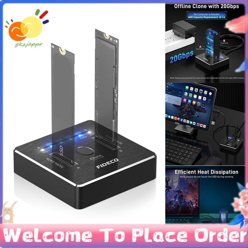 FIDECO M.2 NVMe SATA SSD Cloner Dock USB 3.2 Gen 2 X 2 20Gbps Dual NVMe ...