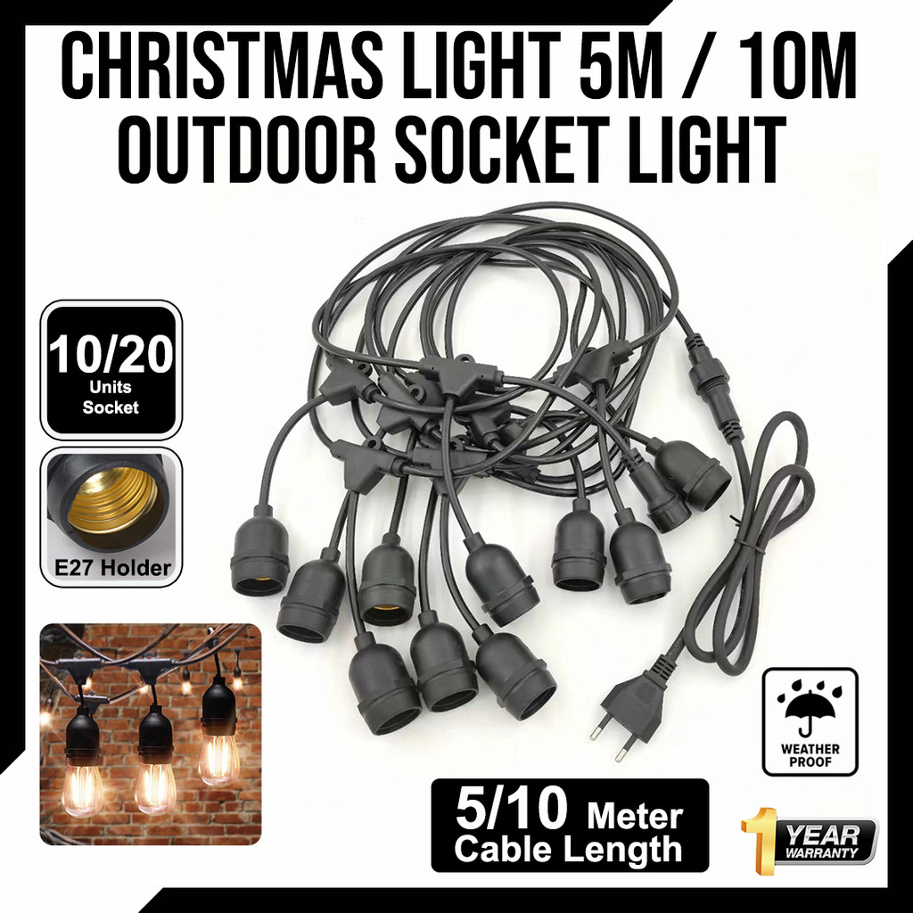 10 Meter 20 unit E27 Lamp Holder Waterproof Outdoor LED String Light ...