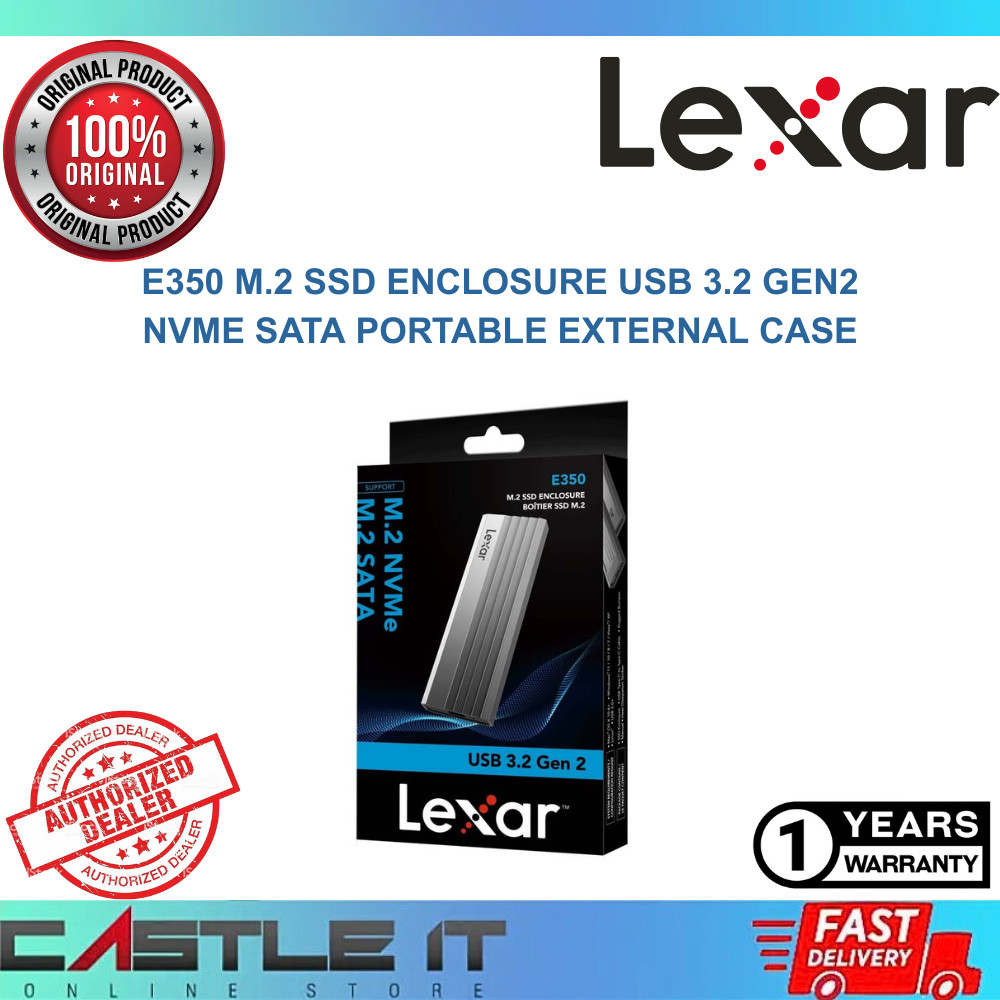 Lexar E350 M.2 SSD Enclosure USB 3.2 Gen2 NVMe SATA Portable External ...