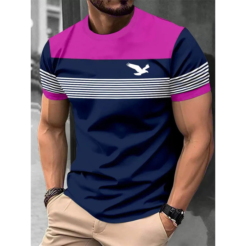 Simple Striped Eagle Pattern T Shirts For Men Summer Fashion Short ...