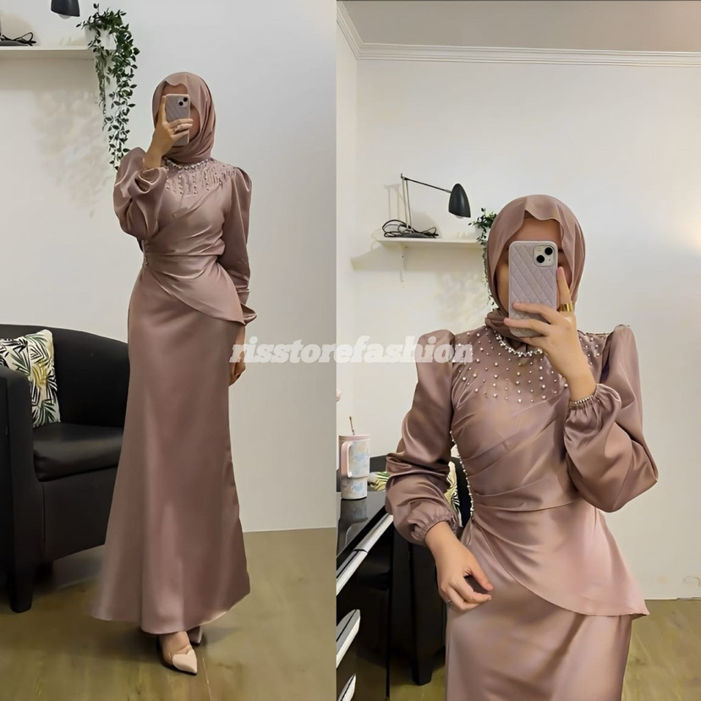 Vina Dress Premium Silksatin Latest Body-Fit Muslim WeddingWanita ...
