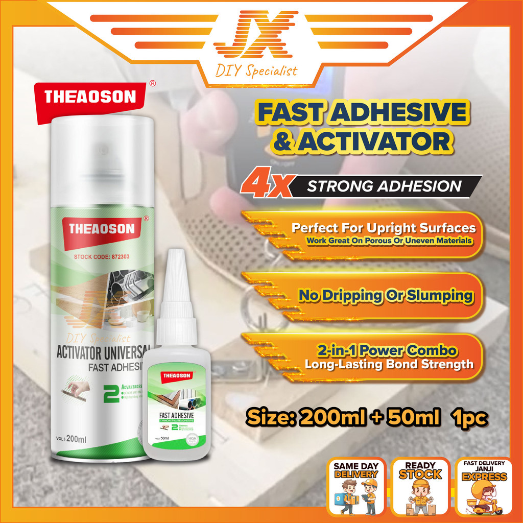 THEAOSON Fast Adhesive Set 50ml Super Glue 200ml Activator Instant Bond ...