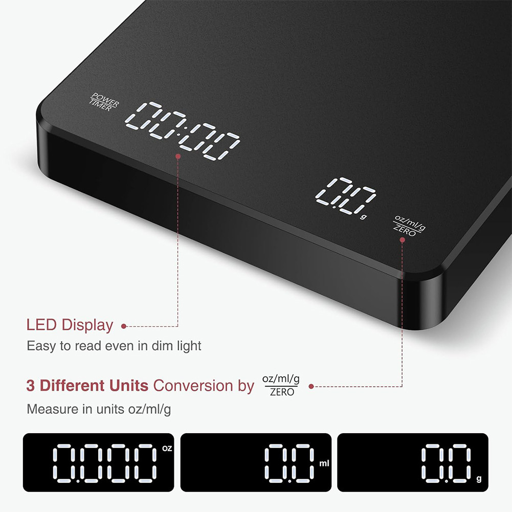 Rechargeable Coffee Scale Auto Timer LED Display Kitchen Scales ...