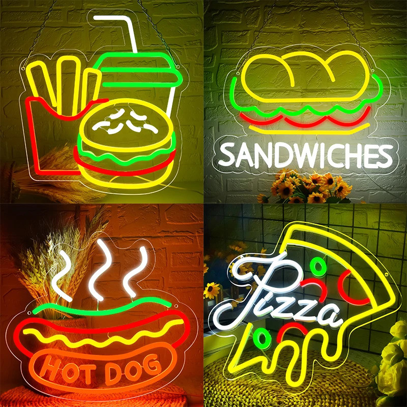 Burger Neon Sign for Burger Shop Decor French Fries LED Neon Light Fast ...
