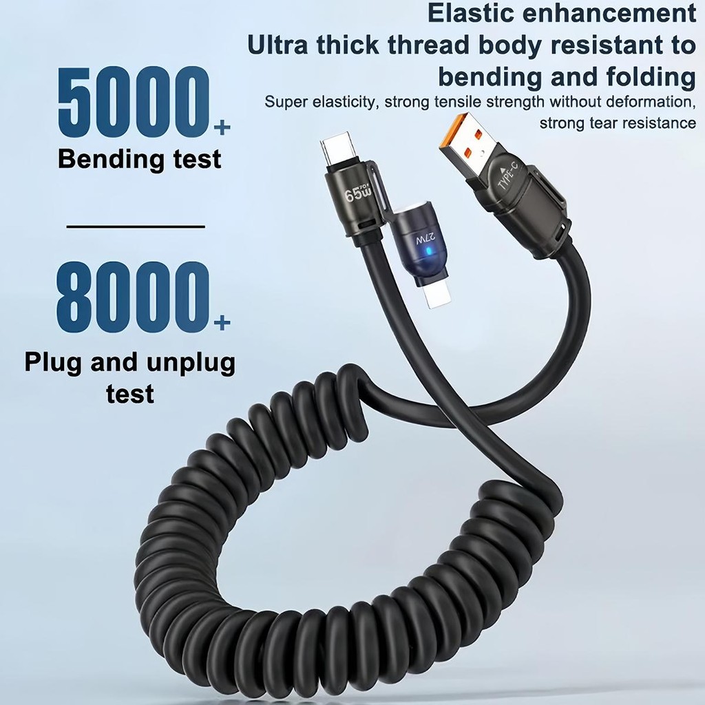 4 in 1 Spring USB Type C Fast Charging Cable PD27W Type-C 65W ...