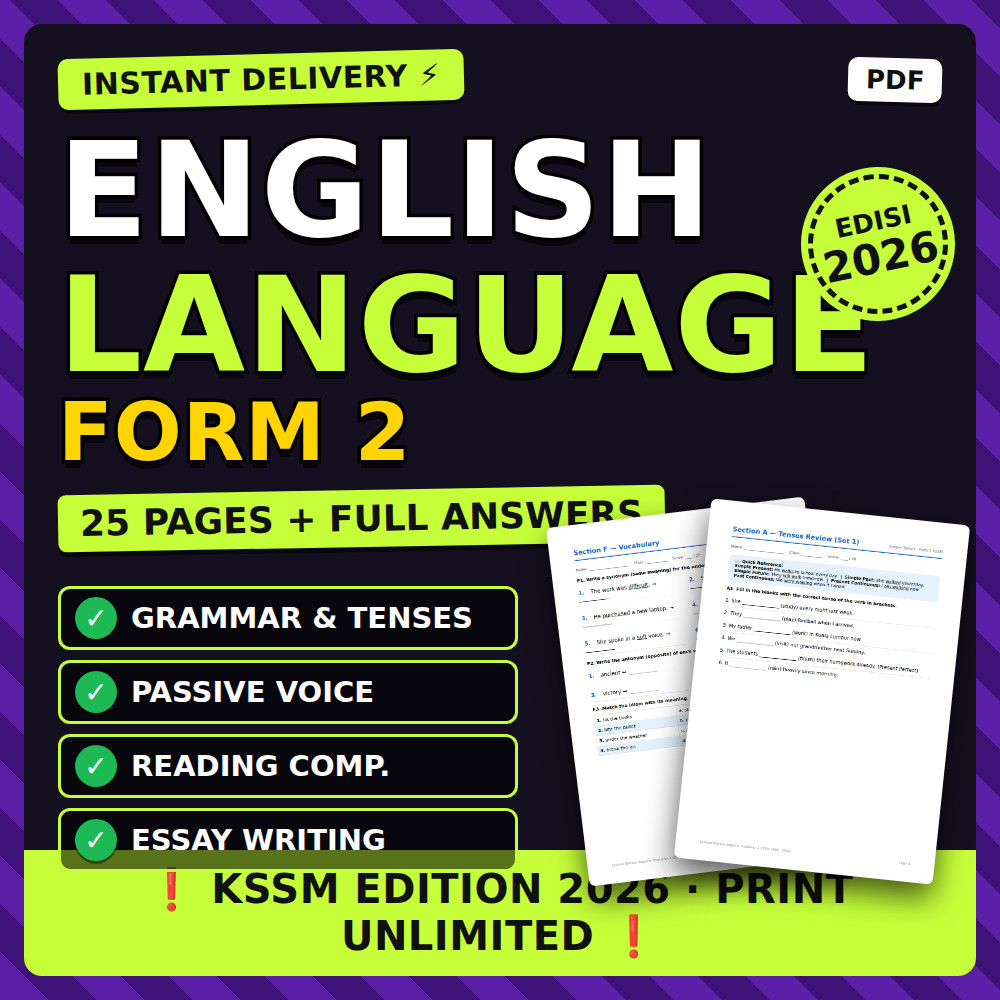 [INSTANT DELIVERY] English Form 2 KSSM 2026 Exercises | Grammar Tenses ...