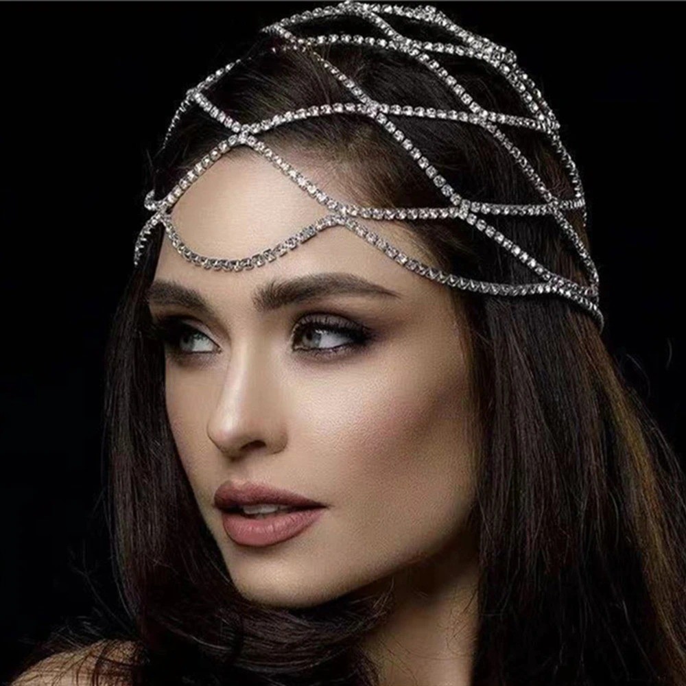 Aksesori Berlian Buatan Wanita Cantik dan Cantik Ikat Kepala Jala ...