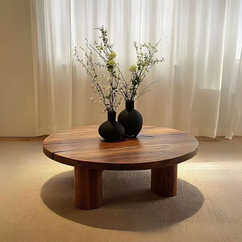 Vintage Style Round Coffee Table Retro Color Old Elm Wood Leisure Round ...