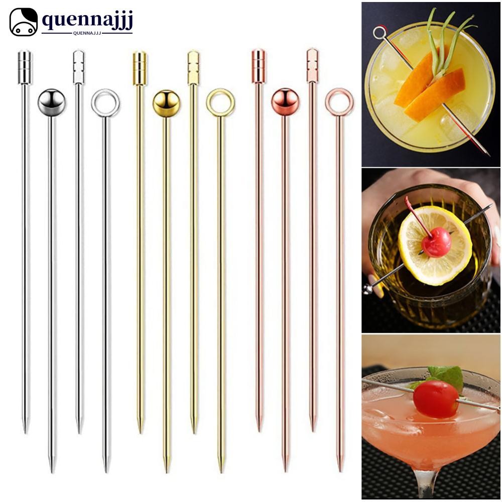 QUENNA 3Pcs Stainless Steel Reusable Cocktail Picks Martini Fruit Stick ...