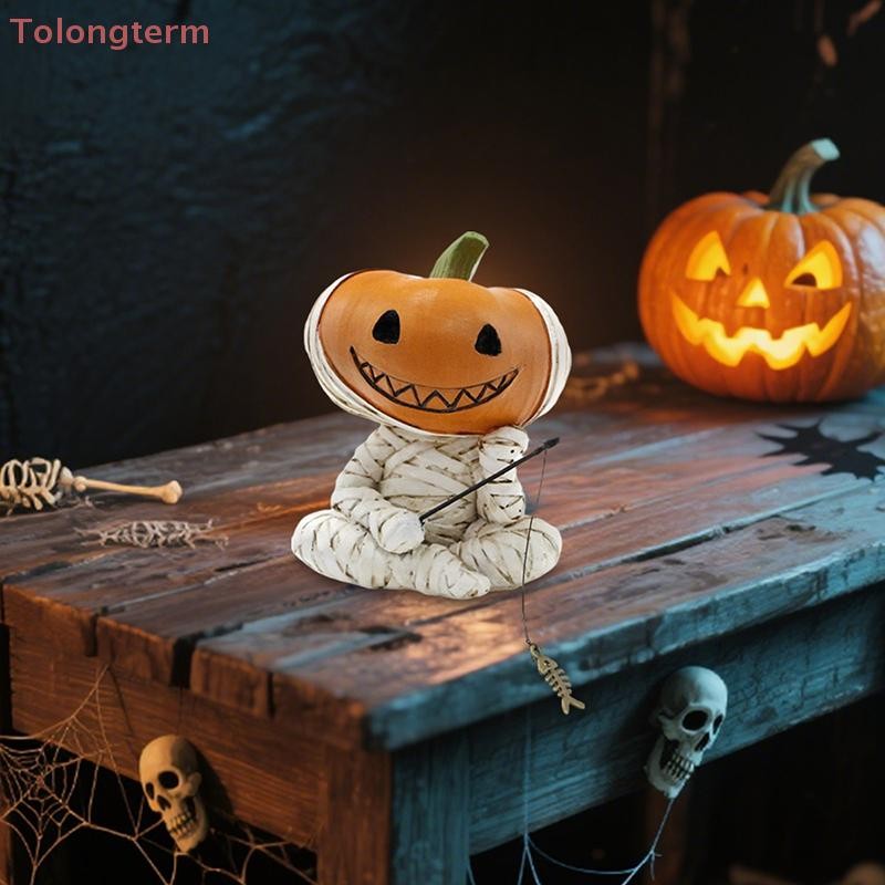 Tolongterm> Fishing Pumpkin Head Mummy Statue Funny Halloween ...