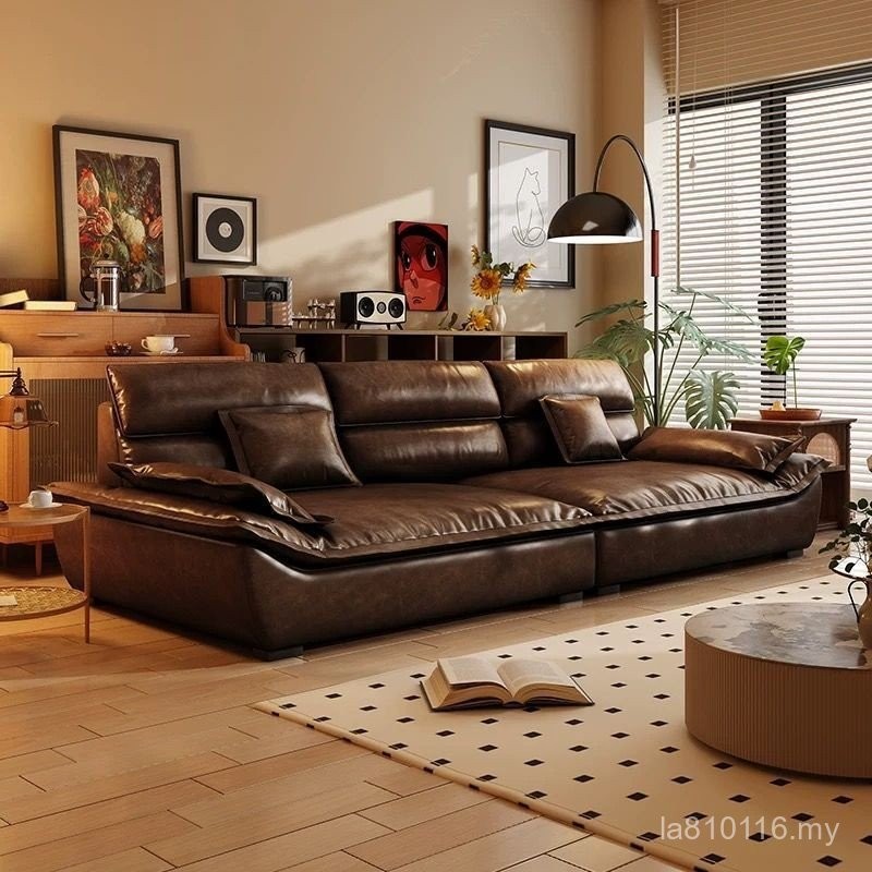 Sofa Amerika Retro Sofa Baris Lurus Kulit Kucing Calar Gaya Antik Sofa ...