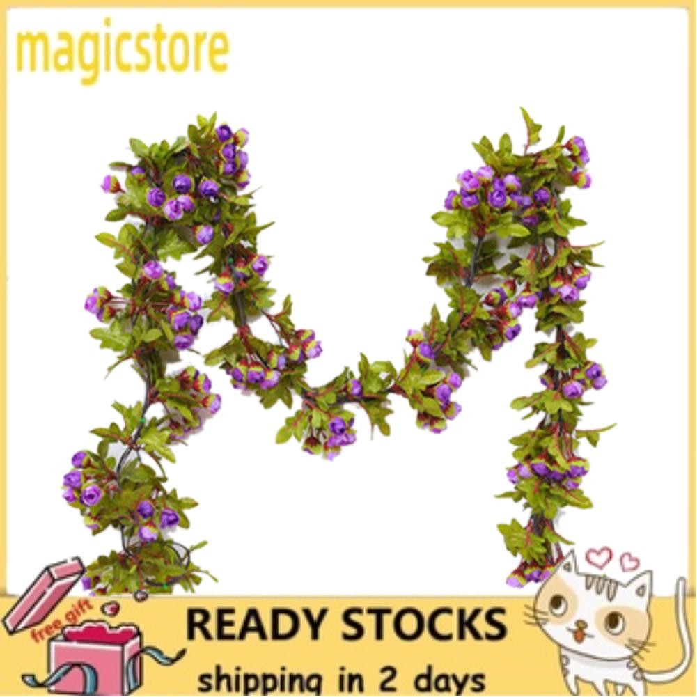 magicstore Artificial Roses Foliage Garland Hanging Guide Plastic ...