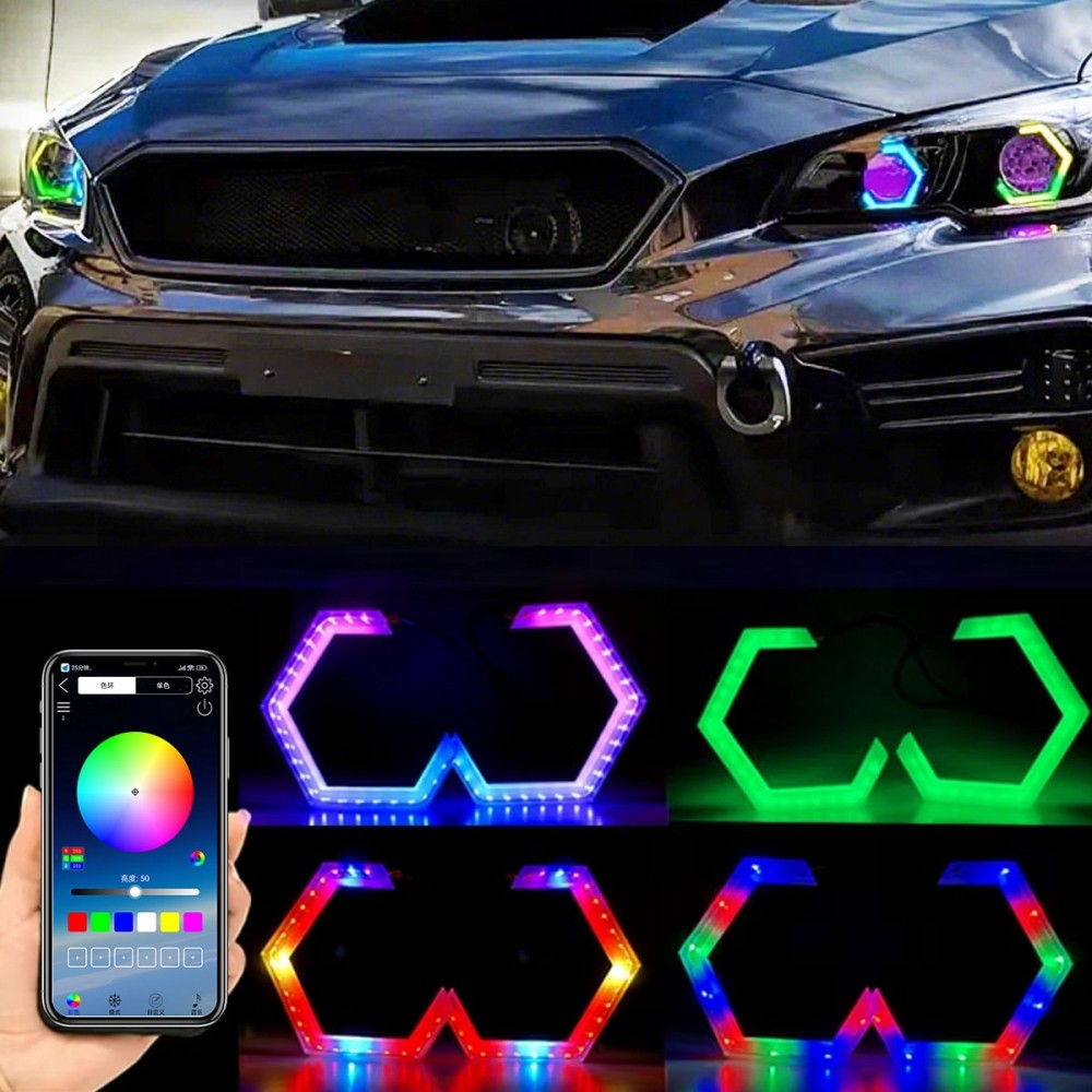 General Car LED Ring Headlight RGB Colorful Hexagon Ring App Control ...