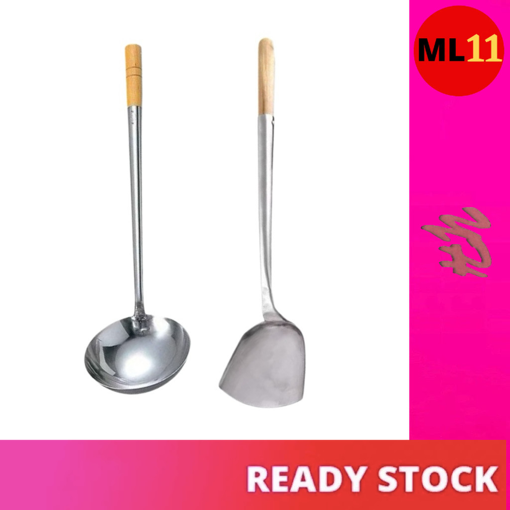 Long Stainless Steel Wok Spatula & Ladle / Senduk & Spatula Panjang ...
