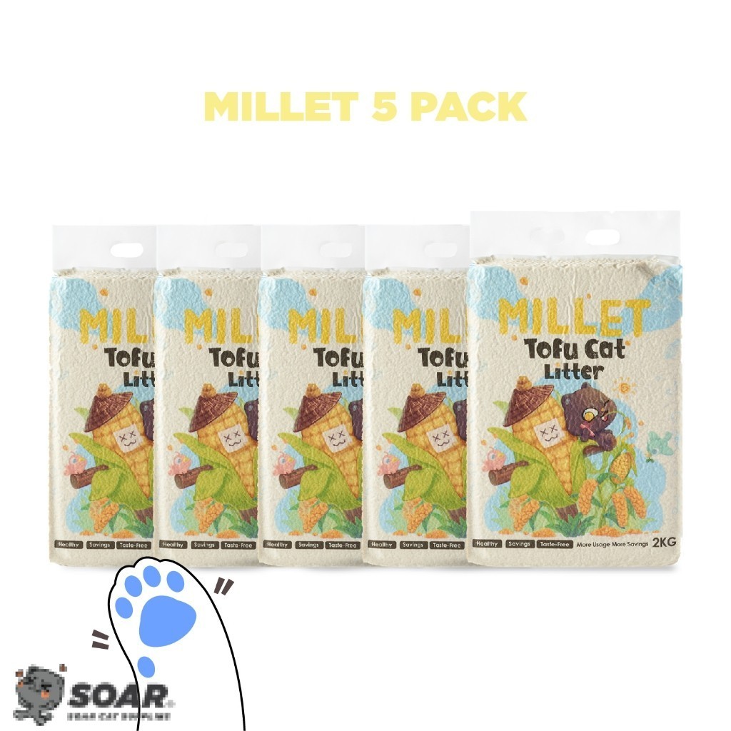 SOAR.OS Millet Tofu Cat Litter 6L/2KG Tofu Pasir Kucing 5 Packs Combo ...