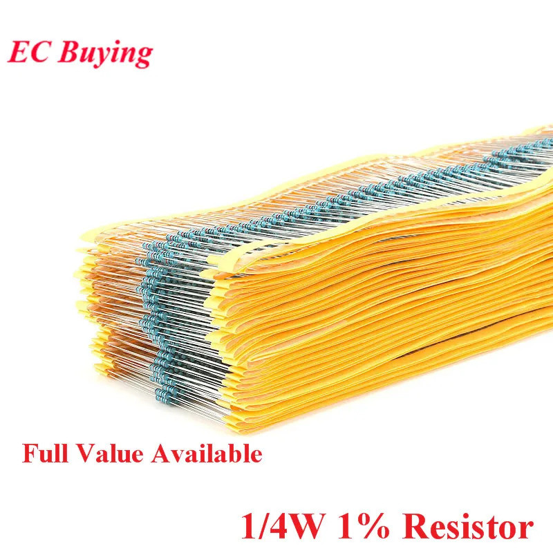 100pcs 1/4W 0R-10M Metal Film Resistor 0.25W 100R 120 150 220 270 330 ...