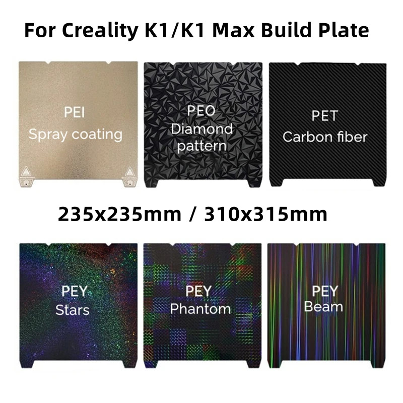 For Creality K1/K1C/K1 Max Build Plate PEI Steel Sheet PET PEO PEY Smooth Heated Bed 235x235mm ...