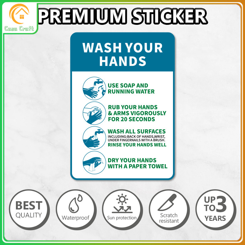 Wash Your Hands Sticker Safety Notice Signage Cuci Bersih Tangan ...