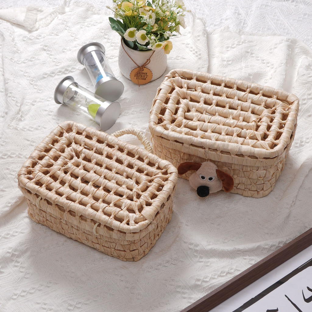 Pastoral Style Corn Husk Handwoven Storage Basket for Home Desktop ...