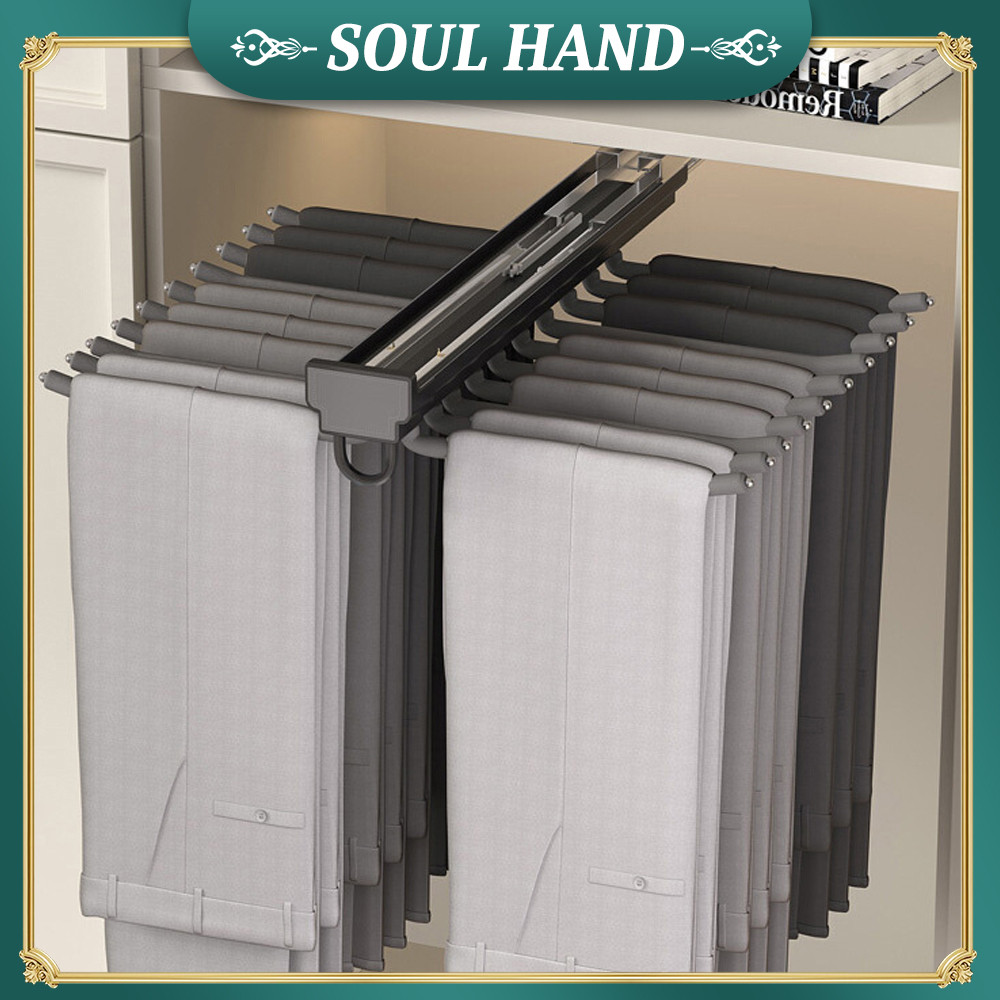 SOUL HAND Sliding Hanger Wardrobe Storage Pull Out Pants Hanger Rack ...