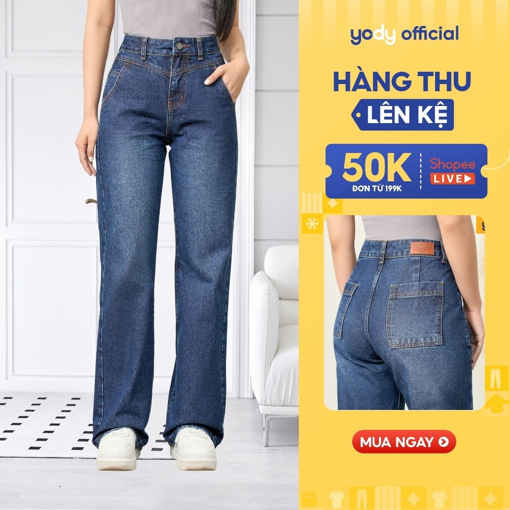 Yody high-waisted ulzzang wide-leg jeans made of thick Denim Cotton ...