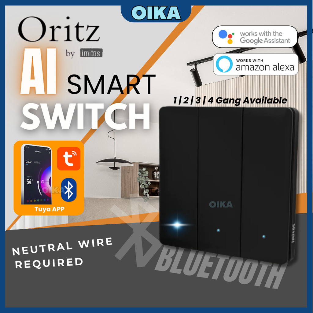 ORITZ Imitos AI Smart Tuya Wall Switch 1 Gang 2 Gang 3 Gang 4 Gang ...