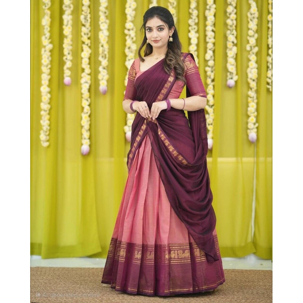 Half Saree / PAVADAI THAVANI UNSTITCH MATERIAL PEACH MAROON COLOR 1329 ...