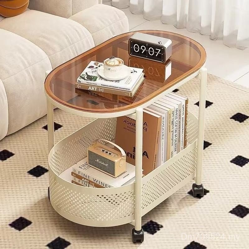 Modern Minimalist Small Table Sofa Cream Table Glass Bedside Coffee ...