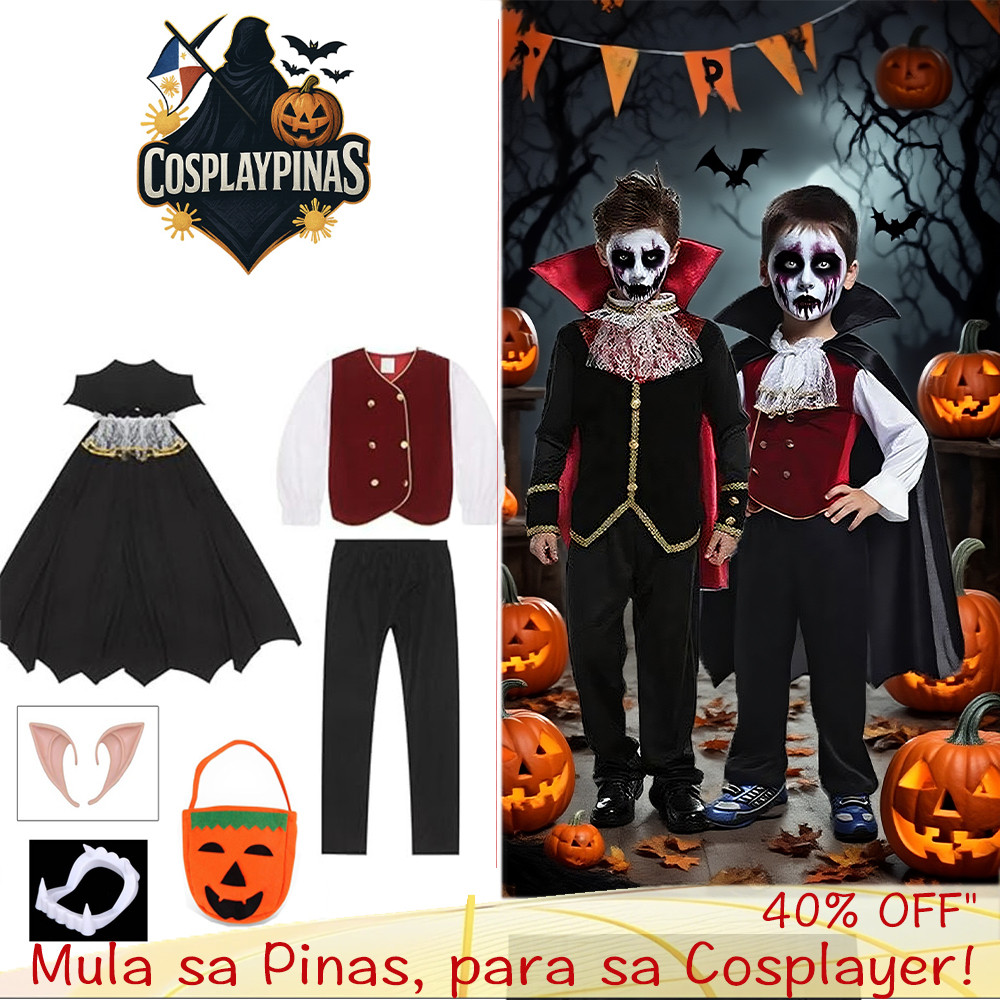 Demon Vampire Costume for Kids Boys Dracula Gothic Cloak Accessories ...