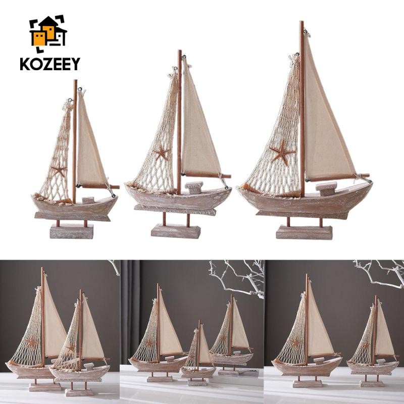 KOZEEY Sailboat Model Miniature Sailing Boat Wood Decorative Sculpture ...