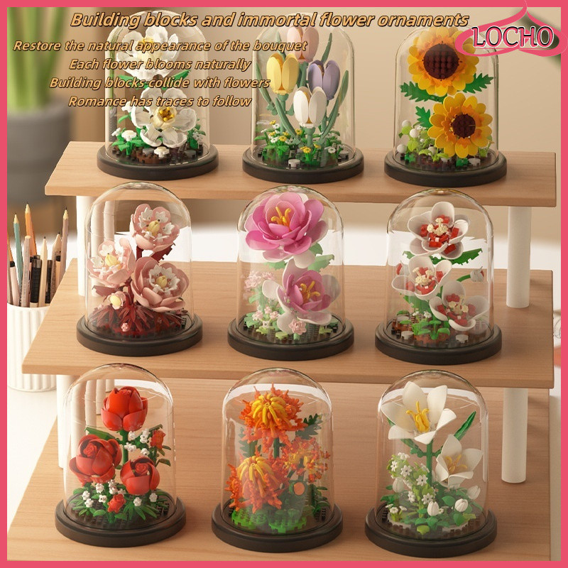 Building Blocks Flower Assembly Toys Flower Arrangement Basket ...