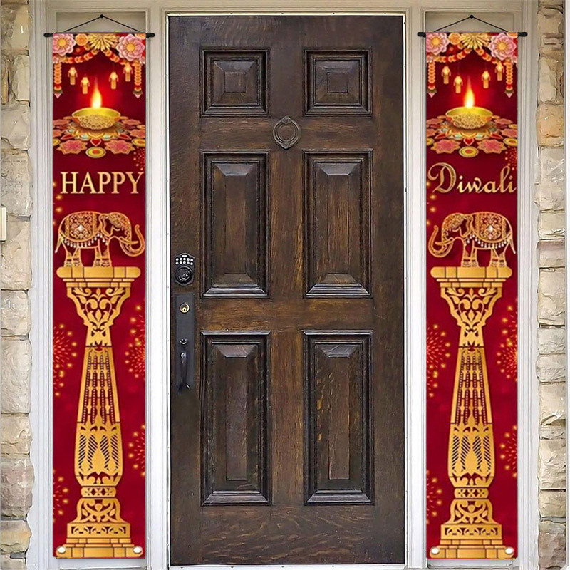 1 Pair Diwali Outdoor Party Decoration Porch Couplets Hanging Flags ...