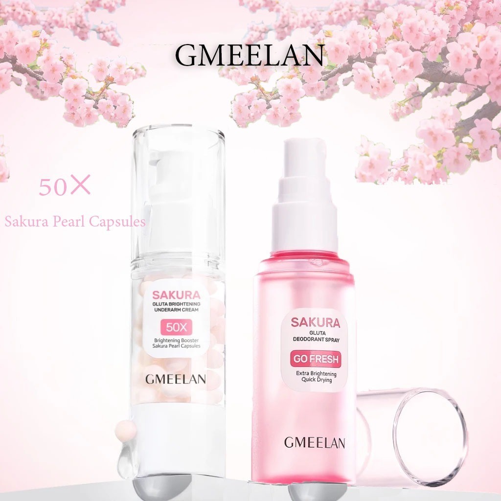 GMEELAN Sakura Gluta Brightening Underarm Cream + Gluta Deodorant Spray ...