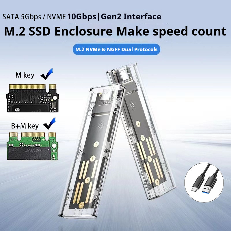 Transparent M.2 SSD Enclosure, NVME PCIe NGFF SATA Dual Protocol 10Gbps ...