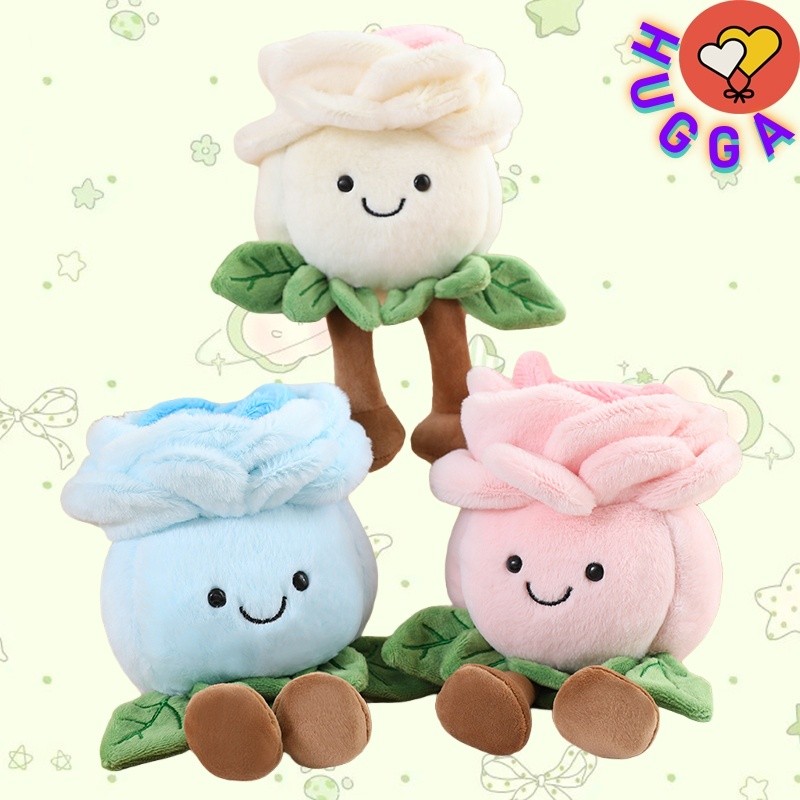 HUGGA Rose Plush Toy Pink White Blue Potted Doll Fun Office Desk ...