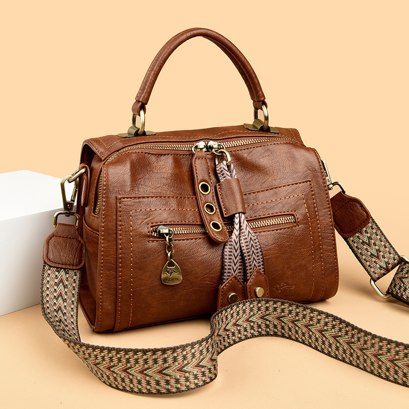 Genuine Leather Handbag Women Soft Spacious Boston Pillow Bag Crossbody ...