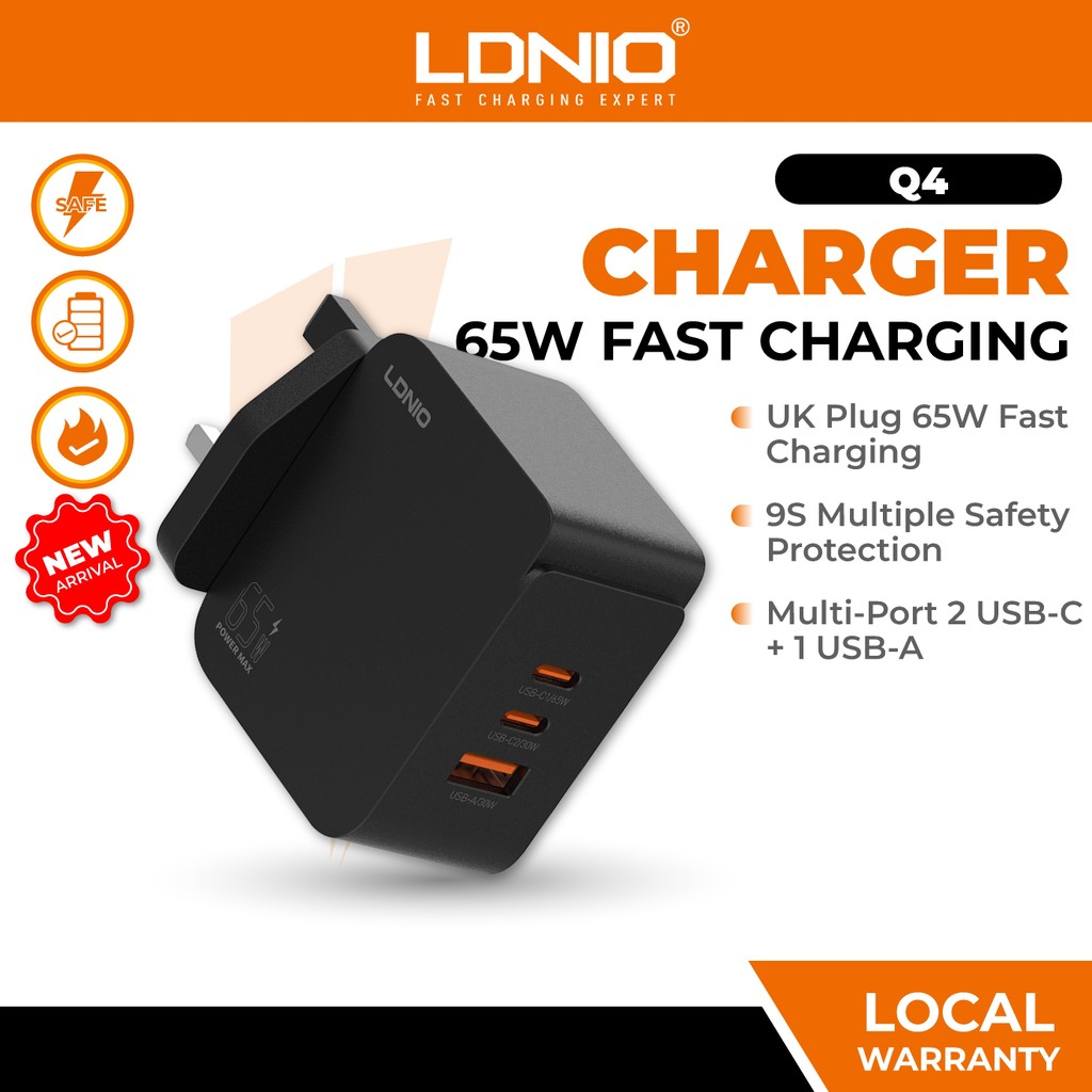 LDNIO Q4 65W Super Fast Charge Multi Port Charger PD + QC3.0 Type C USB ...
