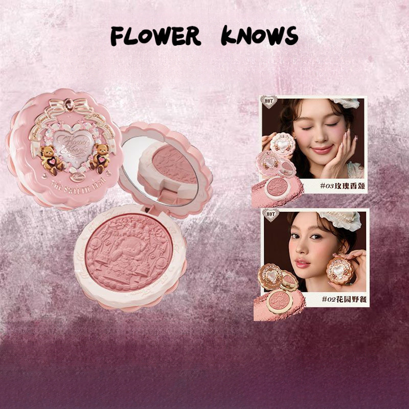 FLOW KNOWS Sweetheart Bear Silk Embossed Powder Blusher Soft Light ...