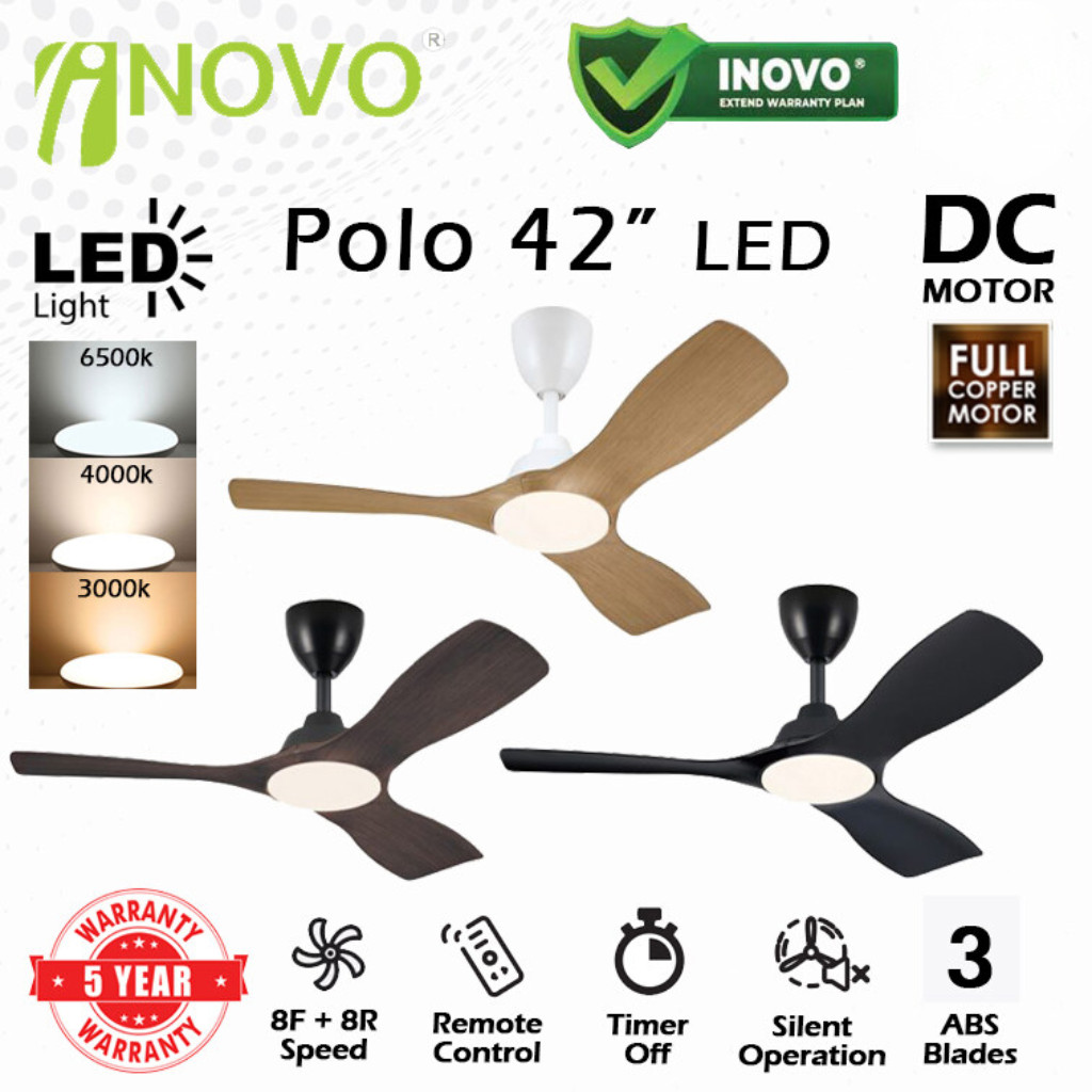 INOVO POLO 42 LED DC Motor 3 Color LED Light 3 ABS Blade 16 Speed (8F ...