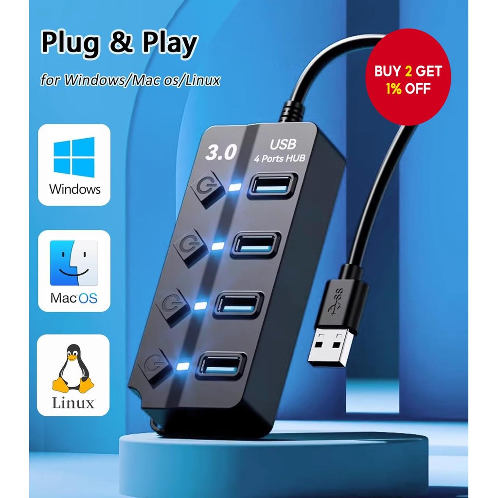 Multi USB HUB USB 30 20 Hub Splitter with Power Adapter, 4 Port ...