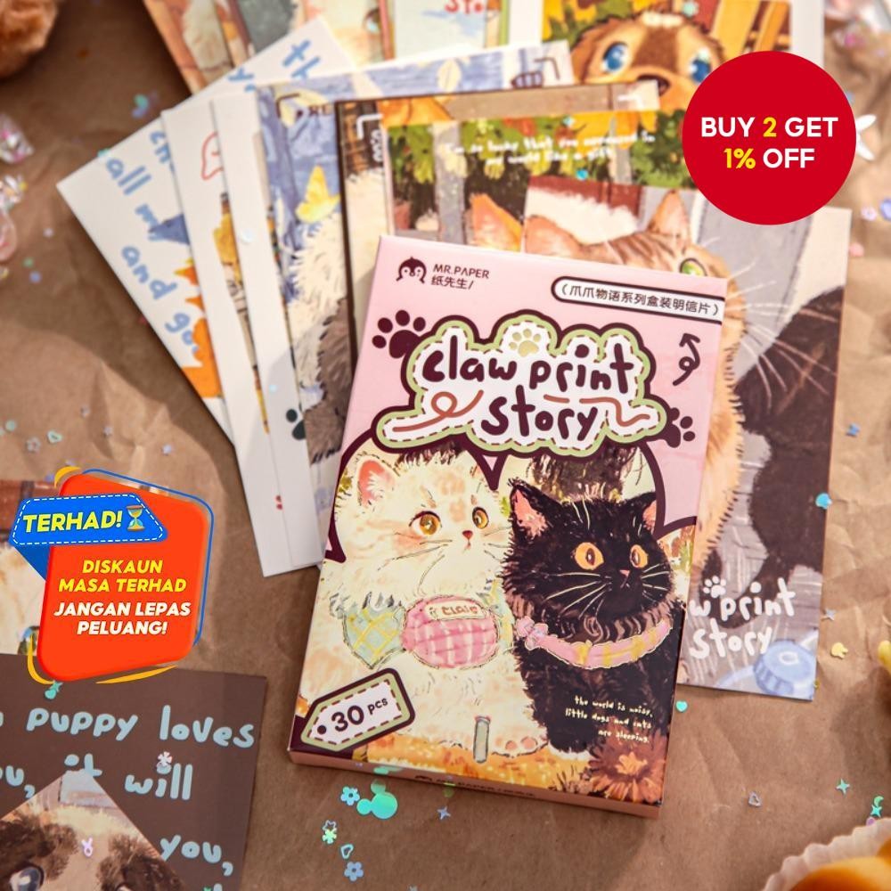 Mr Paper Cat Theme Cards - 30 Premium Vintage Cards for Desk Decor ...