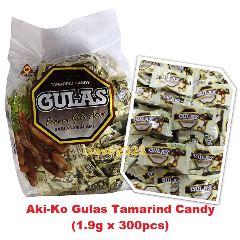 Aki-ko Gulas Tamarind Candy Permen Gula Asam (1.9g x 300pcs) | Shopee ...