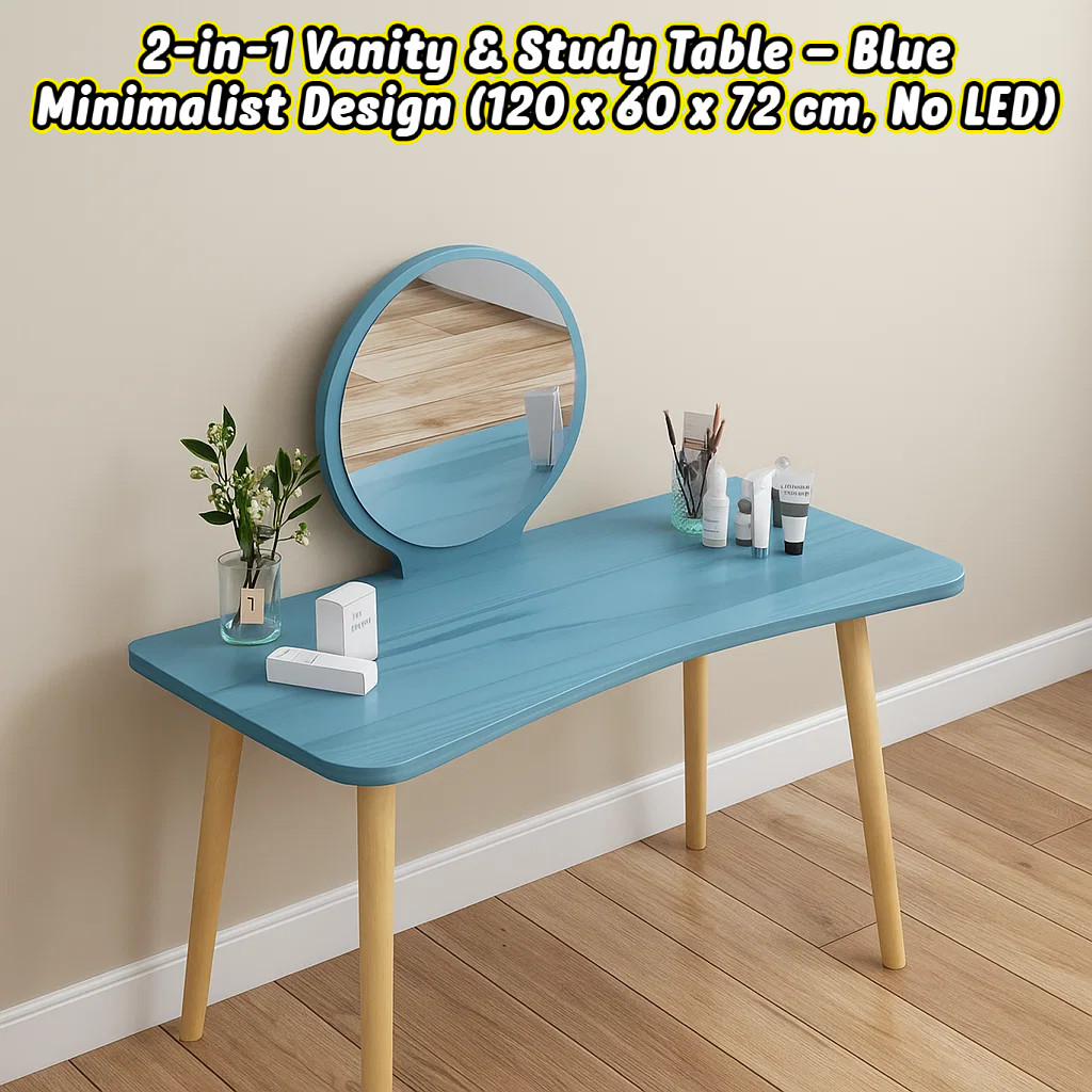 💙 2-in-1 Vanity & Study Table – Blue Minimalist Design (120 x 60 x 72 ...