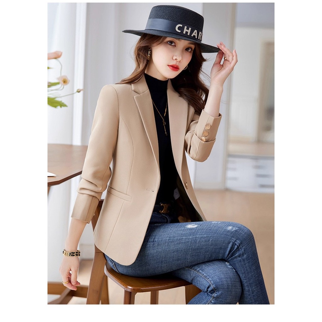 Korean Style Womens Beige Blazer for Office Wear Stylish Elegant ...
