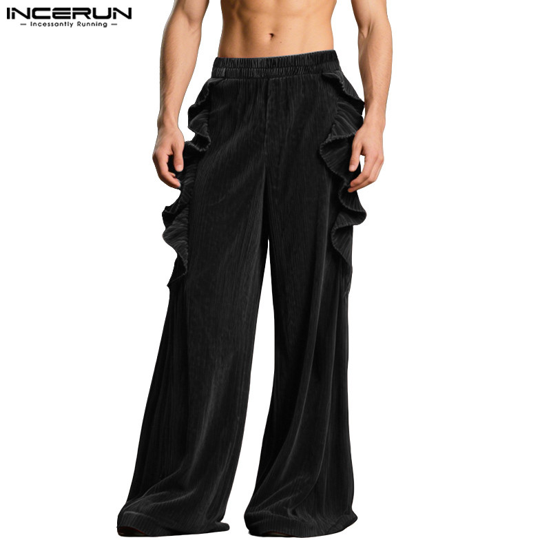 INCERUN Men's Velvet Ruffle Wide Leg Pants | Shopee Malaysia