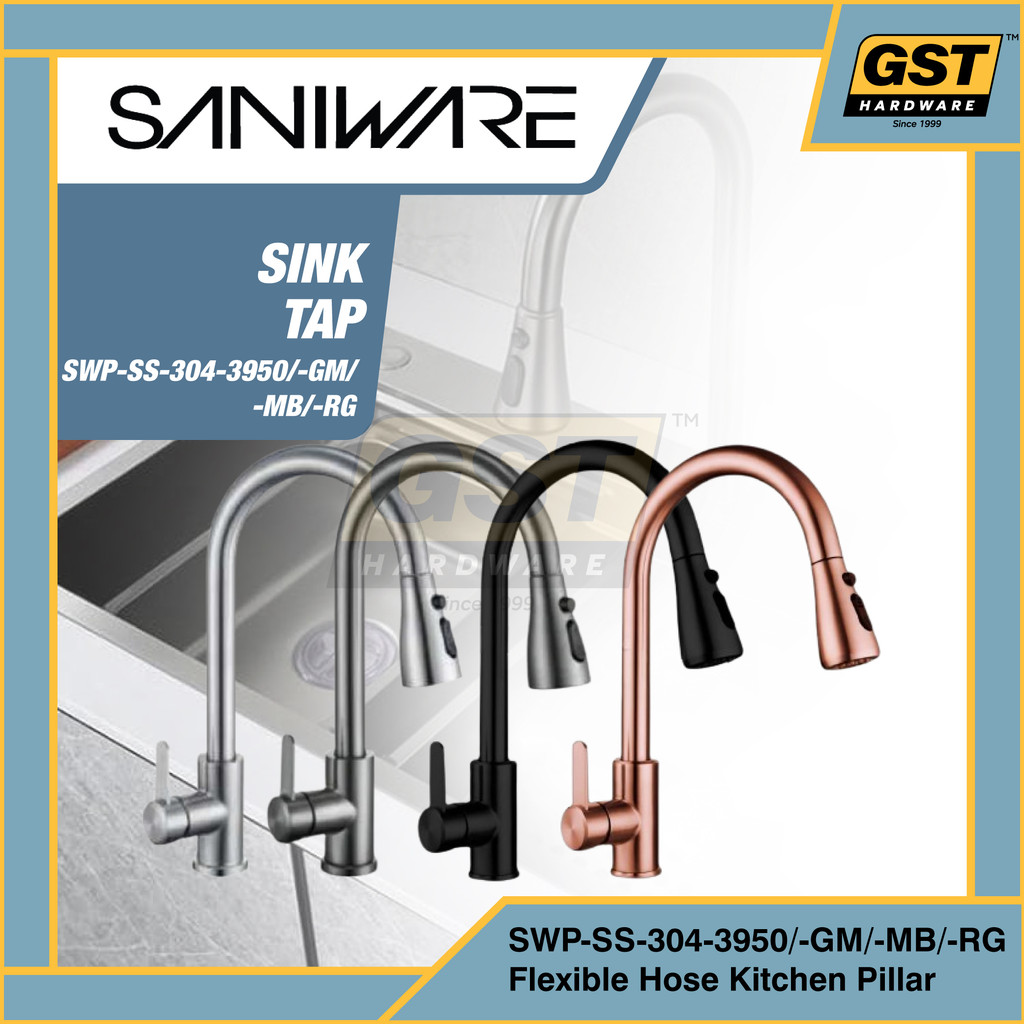 Saniware Flexible Hose Kitchen Pillar Tap SWP-SS-304-3950 (Gun Metal ...