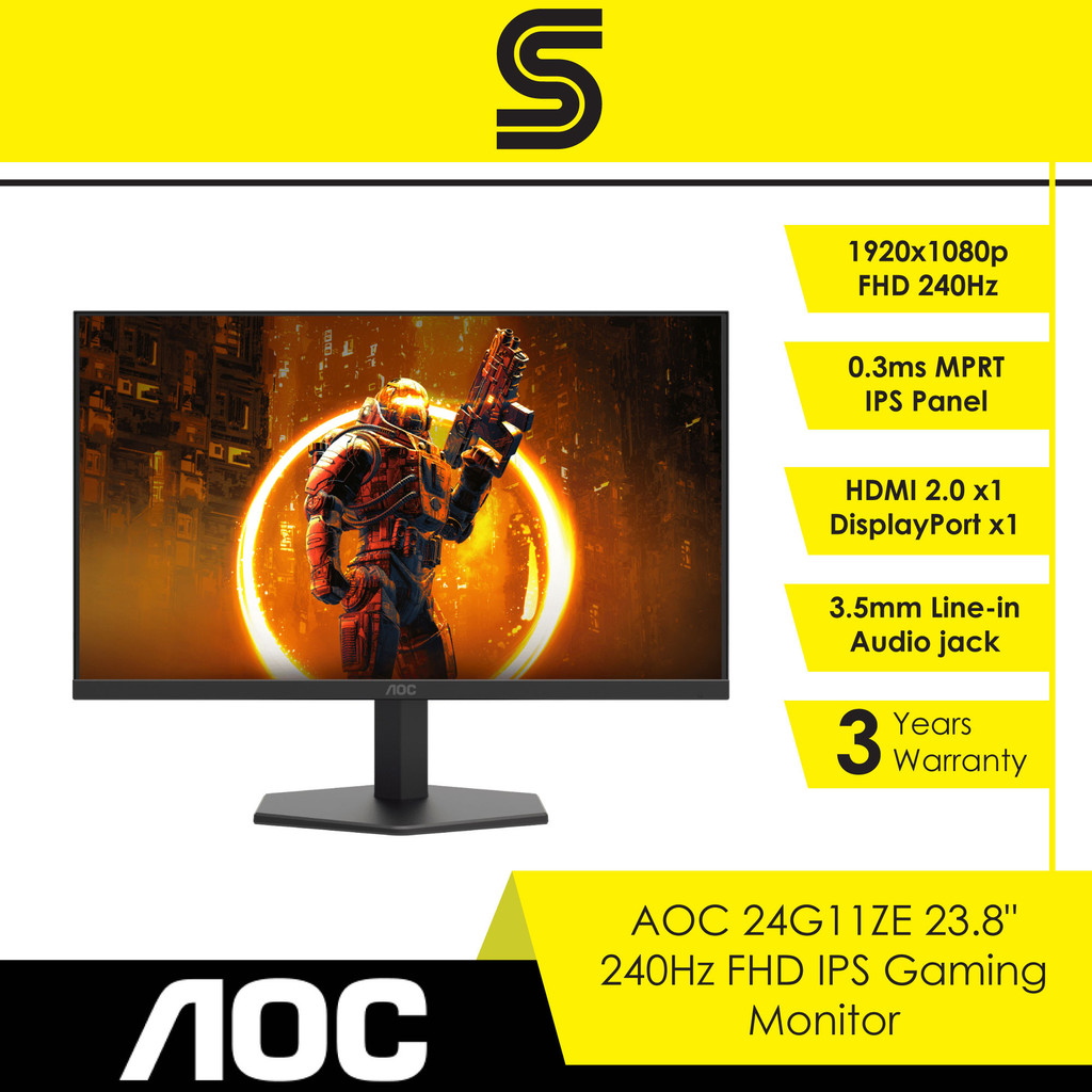 AOC 24G11ZE 23.8" 240Hz IPS FHD Gaming Monitor - 0.3ms MPRT/HDMI ...