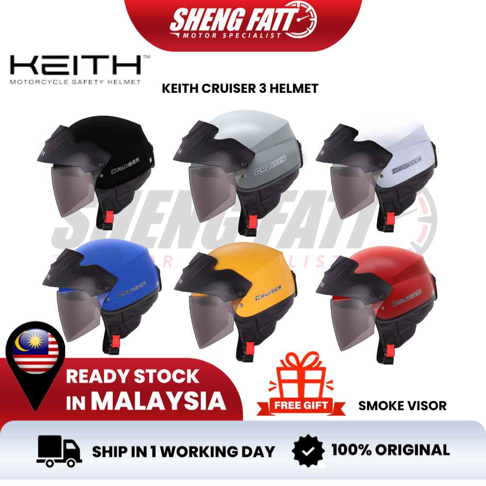 HELMET KEITH CRUISER V3 HALF HELMET WITH SMOKE VISOR HELMET STENG SIRIM ...